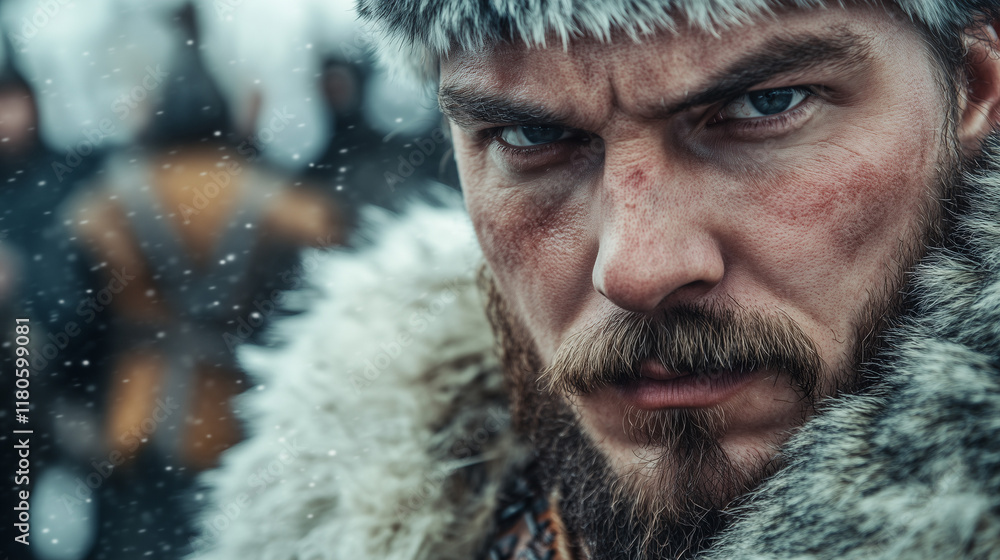 Up Helly Aa, Intense Viking Warrior Portrait in Winter Snow with Fur ...