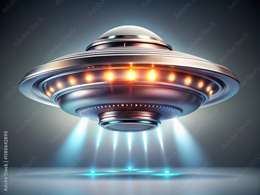 Silver UFO Flying Saucer - Futuristic Spacecraft Stock Illustration ...