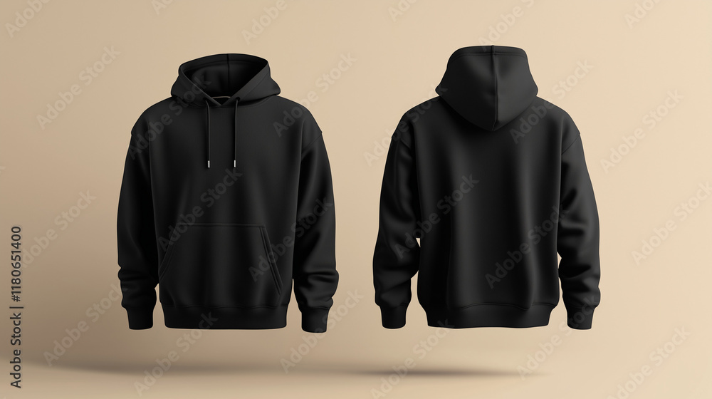 Mockup floating black fleece hoodie, front and back view, isolated on ... Mockup floating black fleece hoodie, front and back view, isolated on ...