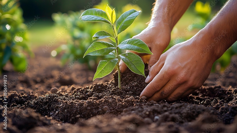 Caring Hands Delicately Planting a Young Sapling in Rich Soil Nurturing ...