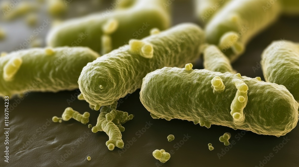 Microscopic image of rod-shaped bacteria. Illustrates bacterial ...