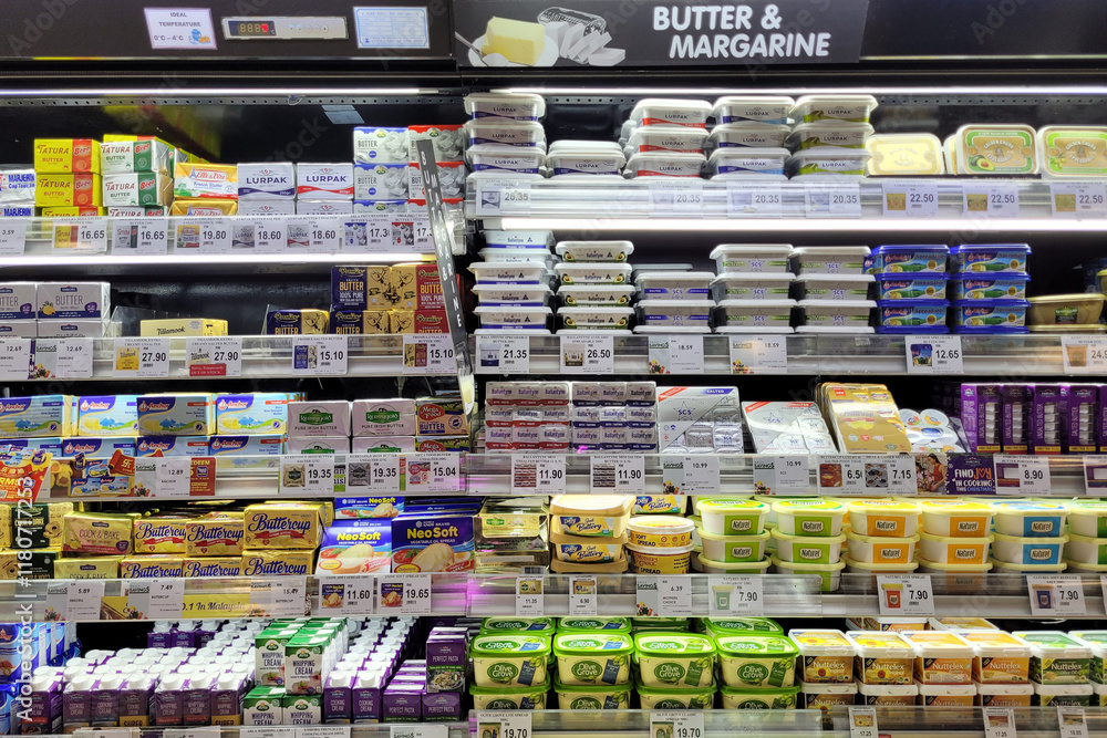Kuala Lumpur, Malaysia - Dec 22, 2024: A well-stocked butter and ...