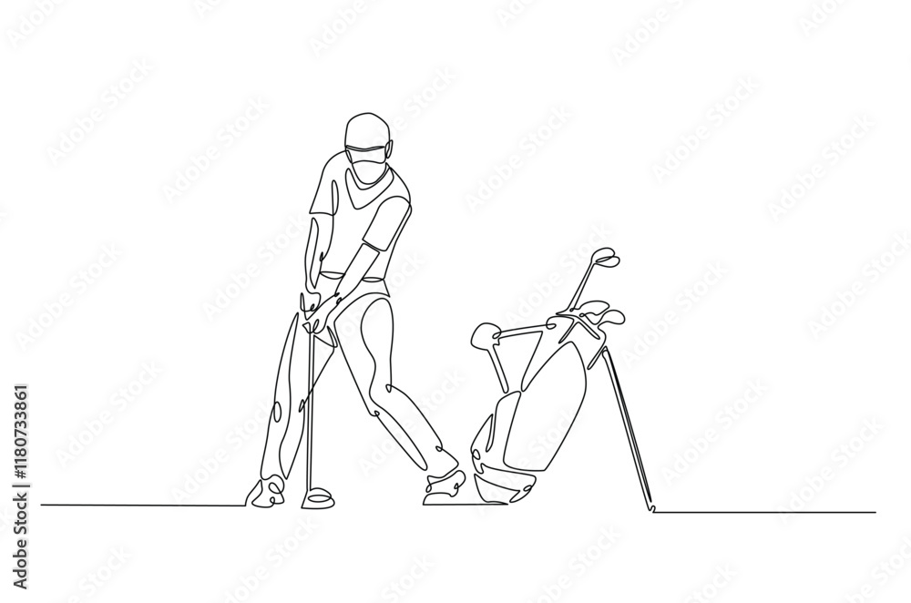 Golf sport continuous one line drawing. professional golfer and golf ...
