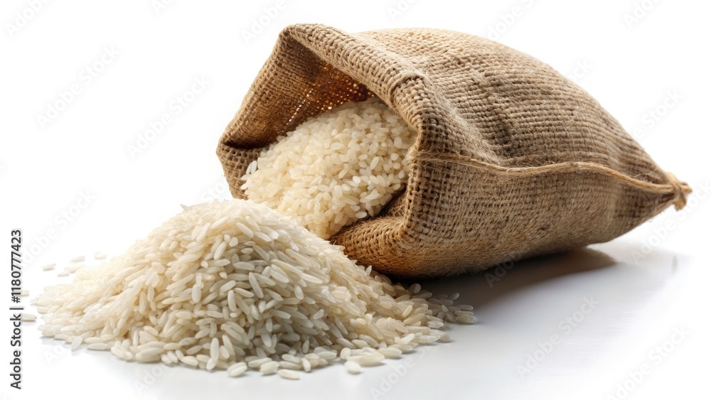 Sack of Rice Grains on White Background - High-Quality Transparent PNG ...
