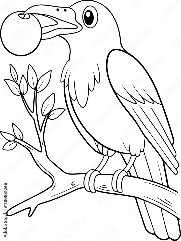 Cartoon Crow Eating fruits Ready-to-print coloring page on standard 8 ...
