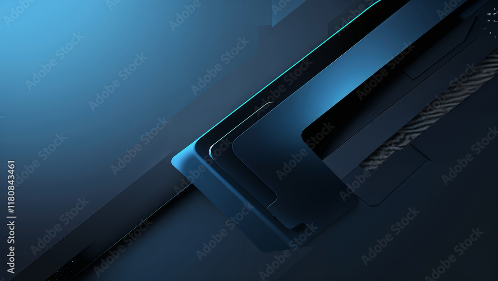 Abstract dark blue geometric background with layered shapes and shadows ...