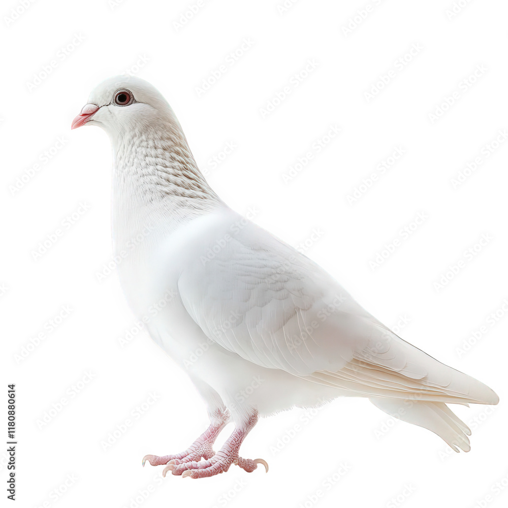 side profile of a white dove. showcasing its smooth feathers. delicate ...