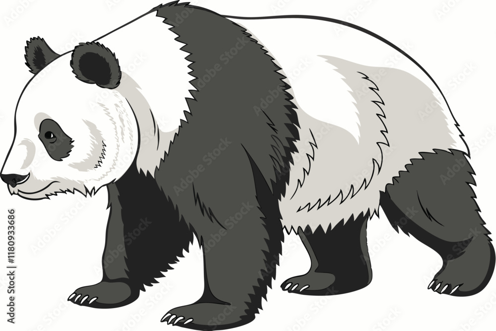 Giant panda, photorealistic, detailed fur texture, standing pose, white ...