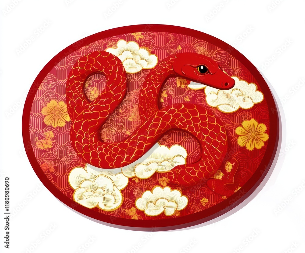 Red snake illustration, Chinese style, cloud background, lunar new year ...
