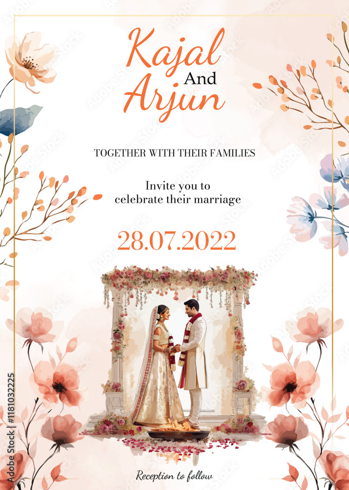 Modern Wedding Invitation Card Design with bride and groom Stock Vector ...
