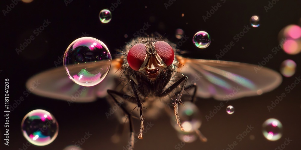 Fly cooling down with bubbles created by blowing the playful act of a ...