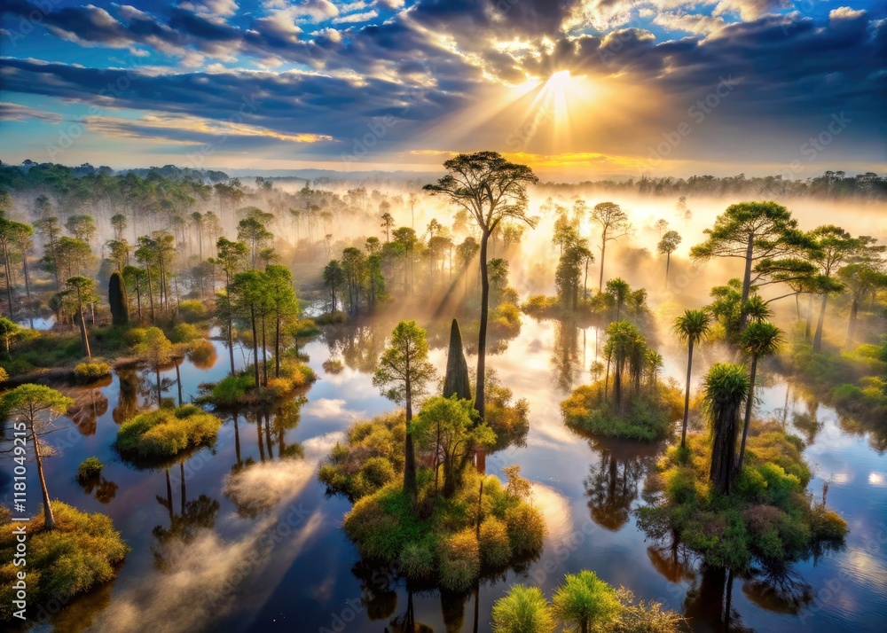 Foggy Swamp Drone Photography: Aerial Views of Mystical Wetlands, Misty ...