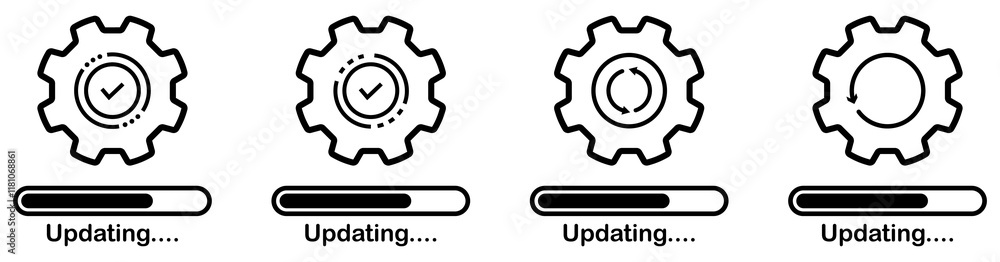 Updating system icons with gears isolated set on white background. Set ...