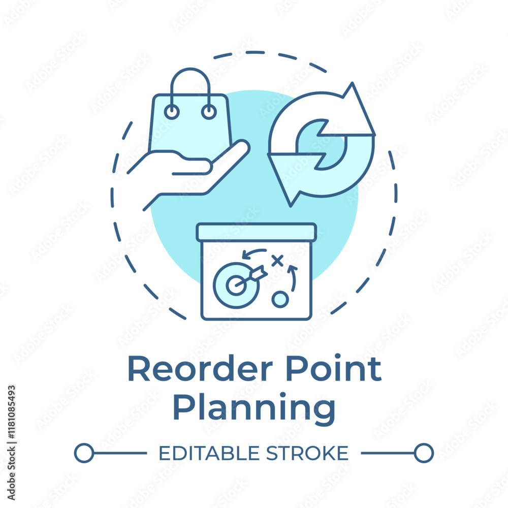 Reorder point planning soft blue concept icon. Orders placement ...