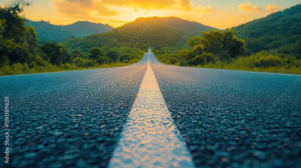 Asphalt road stretching distance painted white arrow progress ...