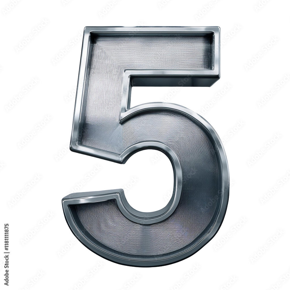3D Silver Number 5 Isolated on White Background, Cut Out Stock ...