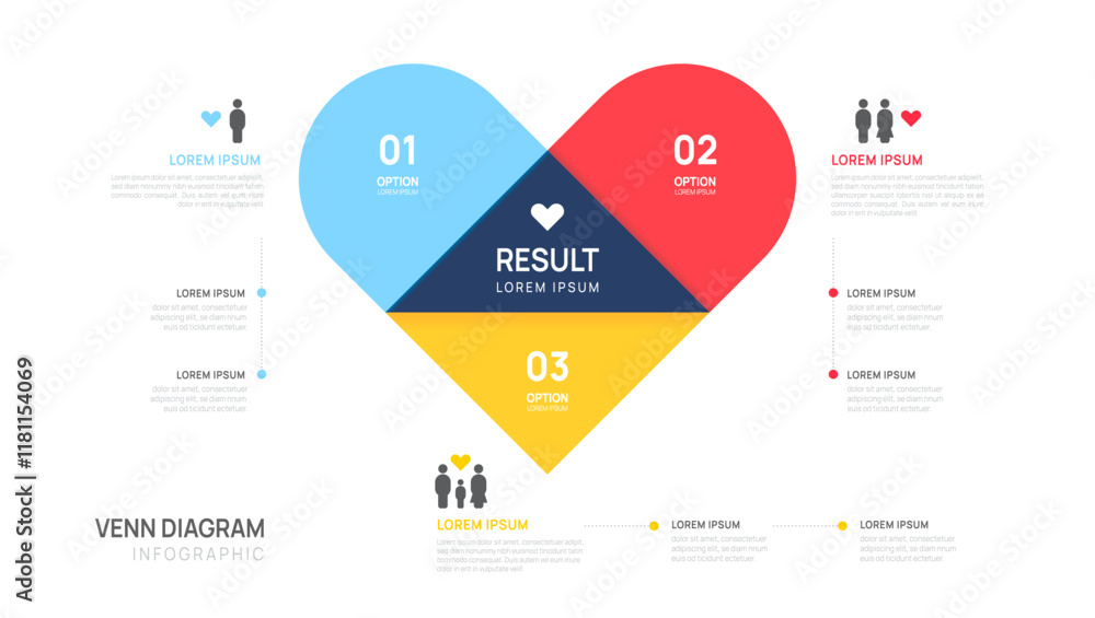 Infographic Venn diagram heart chart template. love concept ...