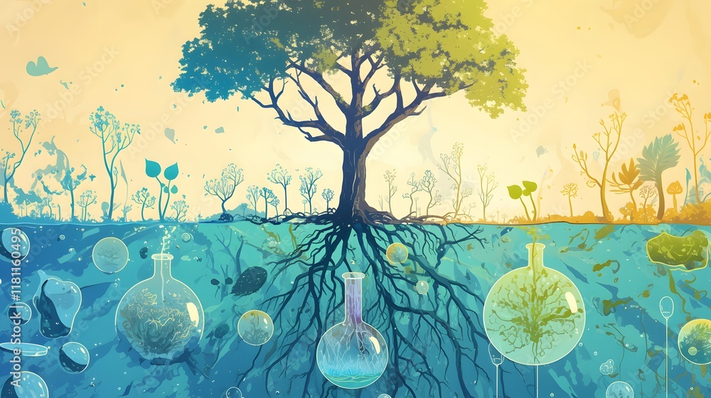 Detailed tree diagram illustrating nutrient and water flow from roots ...