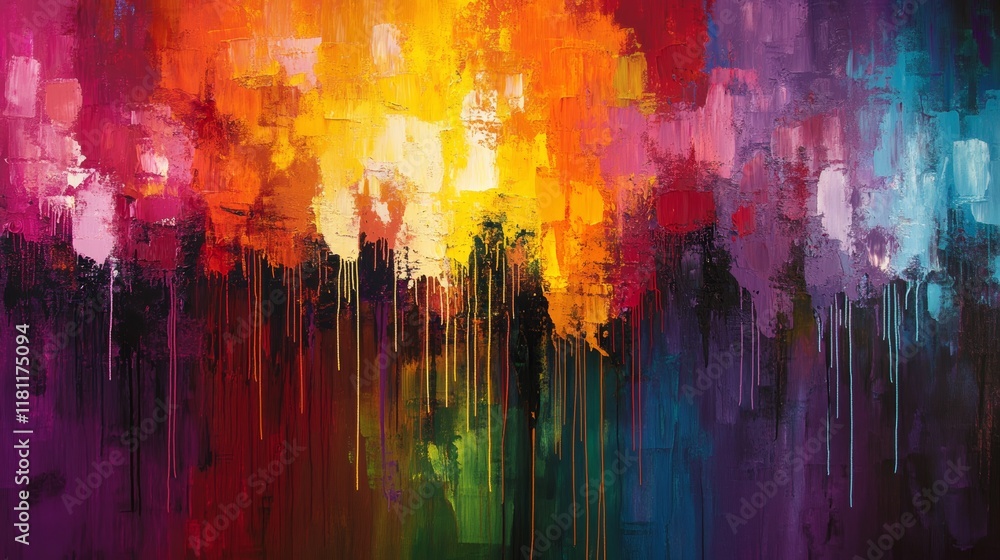 Dynamic layers of graffiti spray strokes and dripping paint, with bold ...