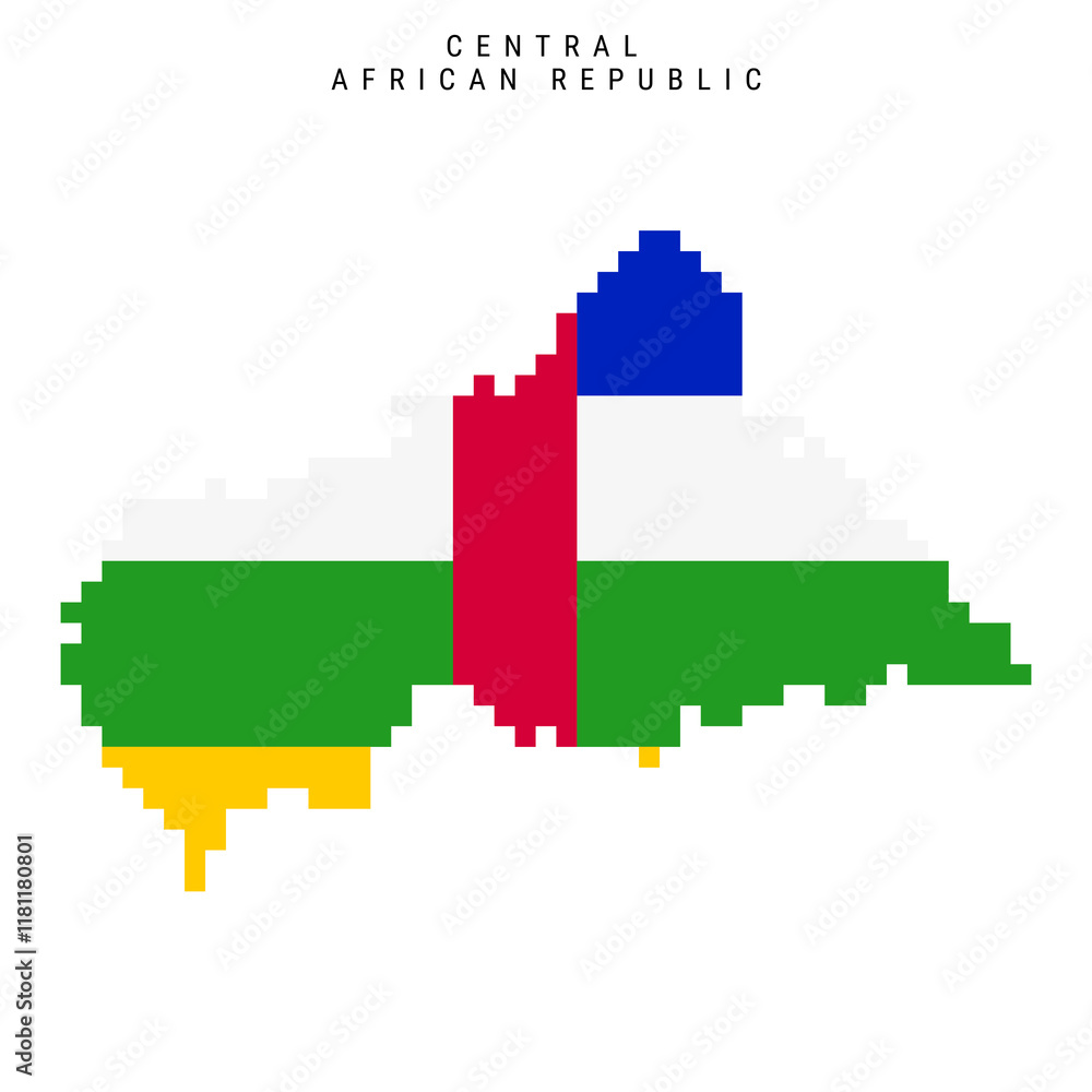Central African Republic pixel flag map icon. 8 bit pixel art CAR map ...