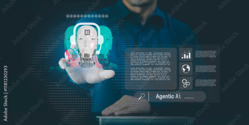 Ai Agentic generative artificial intelligence. robotic processes automation and data analysis ...