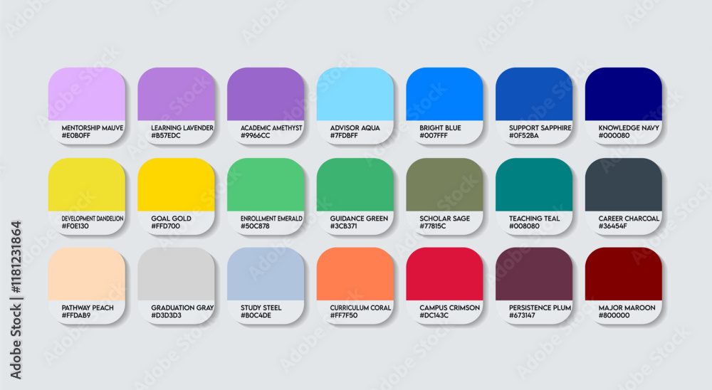 Academic Advisor Color Guide Palette with Color Names. Catalog Sample ...
