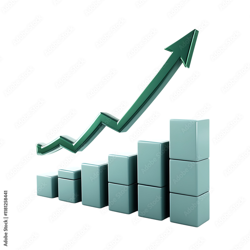3d minimal data analysis. colorful statistic bar chart with an arrow ...