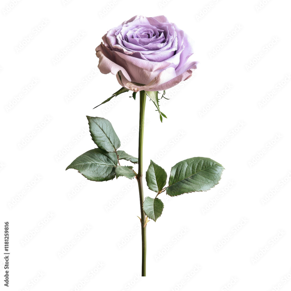 Lavender Rose Long Stem on transparent PNG background. Stock Photo ...