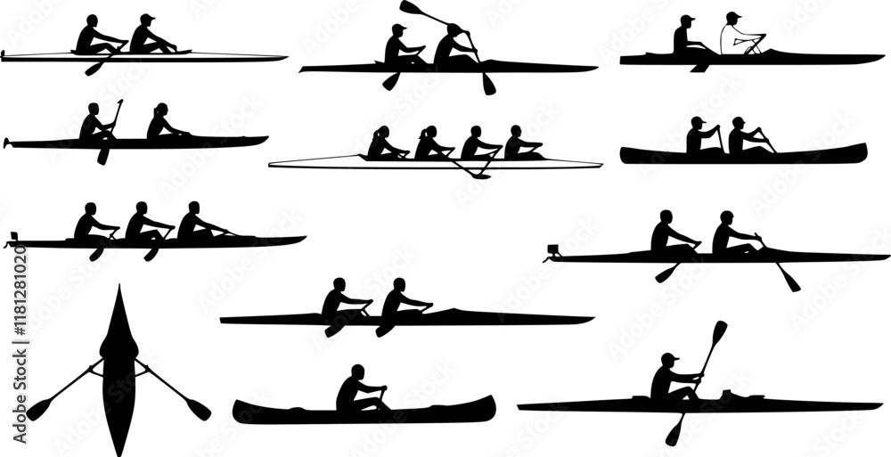 vector set of rowing silhouettes - vector. Transparent background PNG ...