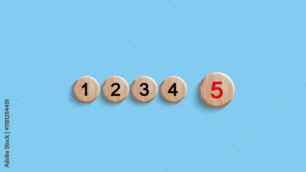 Number 1, 2, 3, 4, 5 of wooden cubes. Ranking, business strategy ...