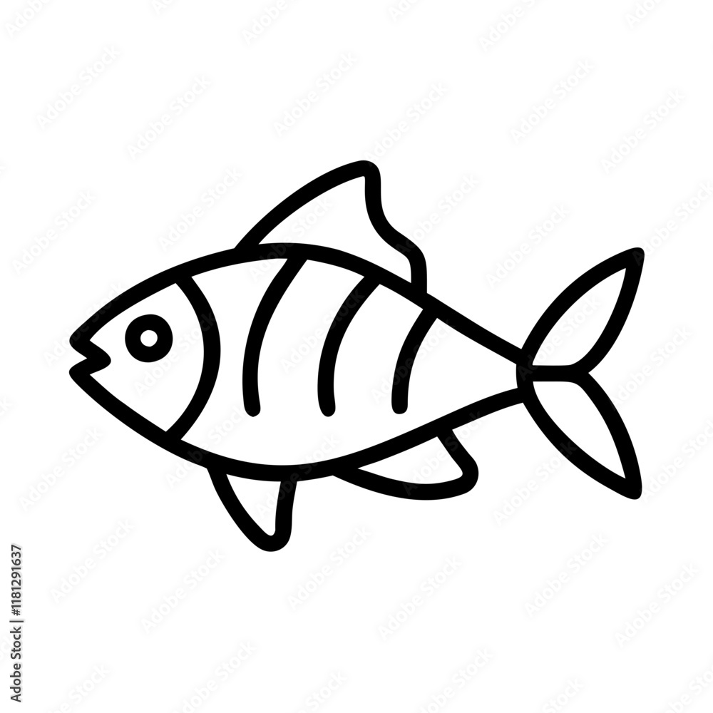tiger barb fish icon, fish line art, fish vector - simple black line ...