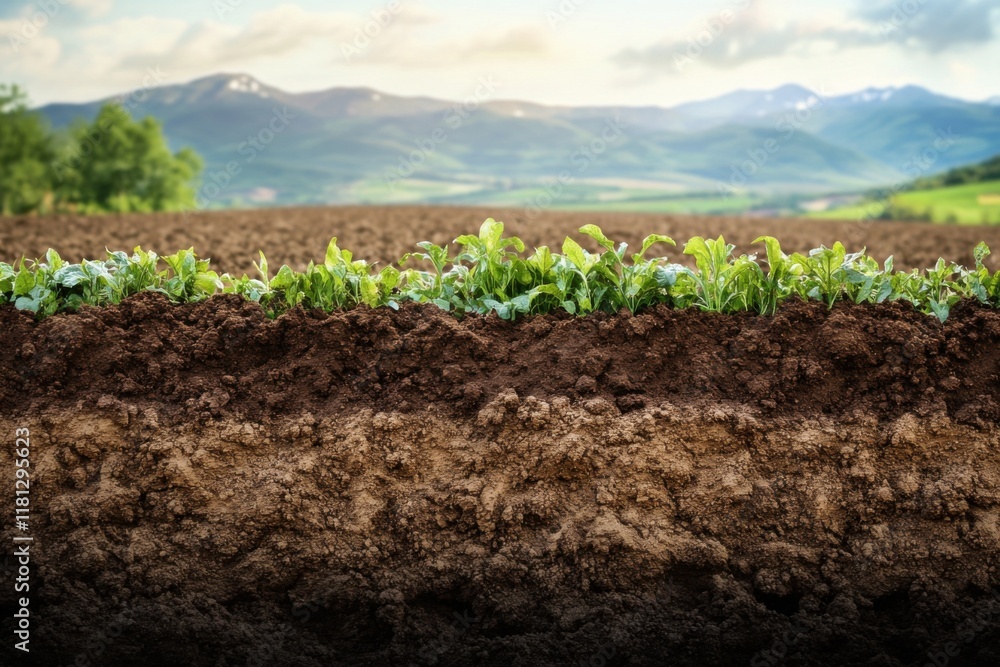 Structure of fertile soil. Layers cut of Organic earth with wild ...