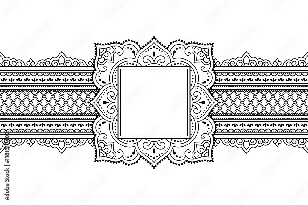 Frame in eastern tradition. Stylized with henna tattoos decorative ...