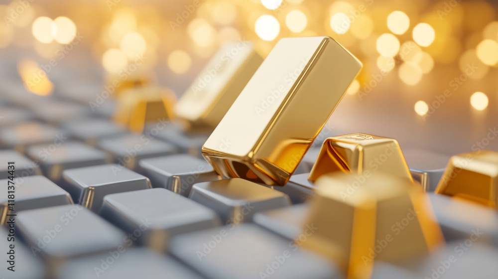 Gold bars stacked on keyboard digital finance concept luxurious ...