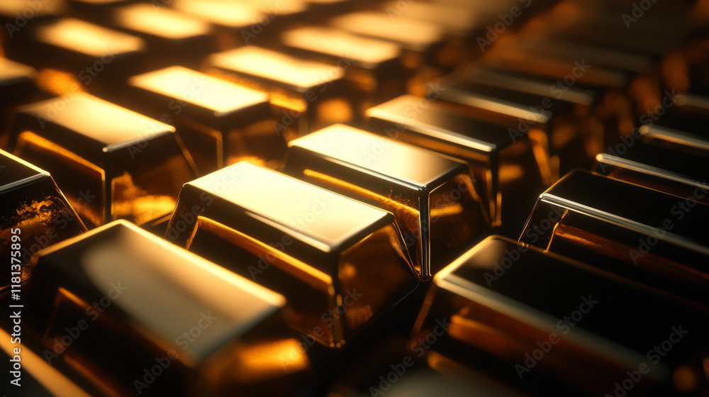 Shining gold bars display luxurious environment close-up photography ...