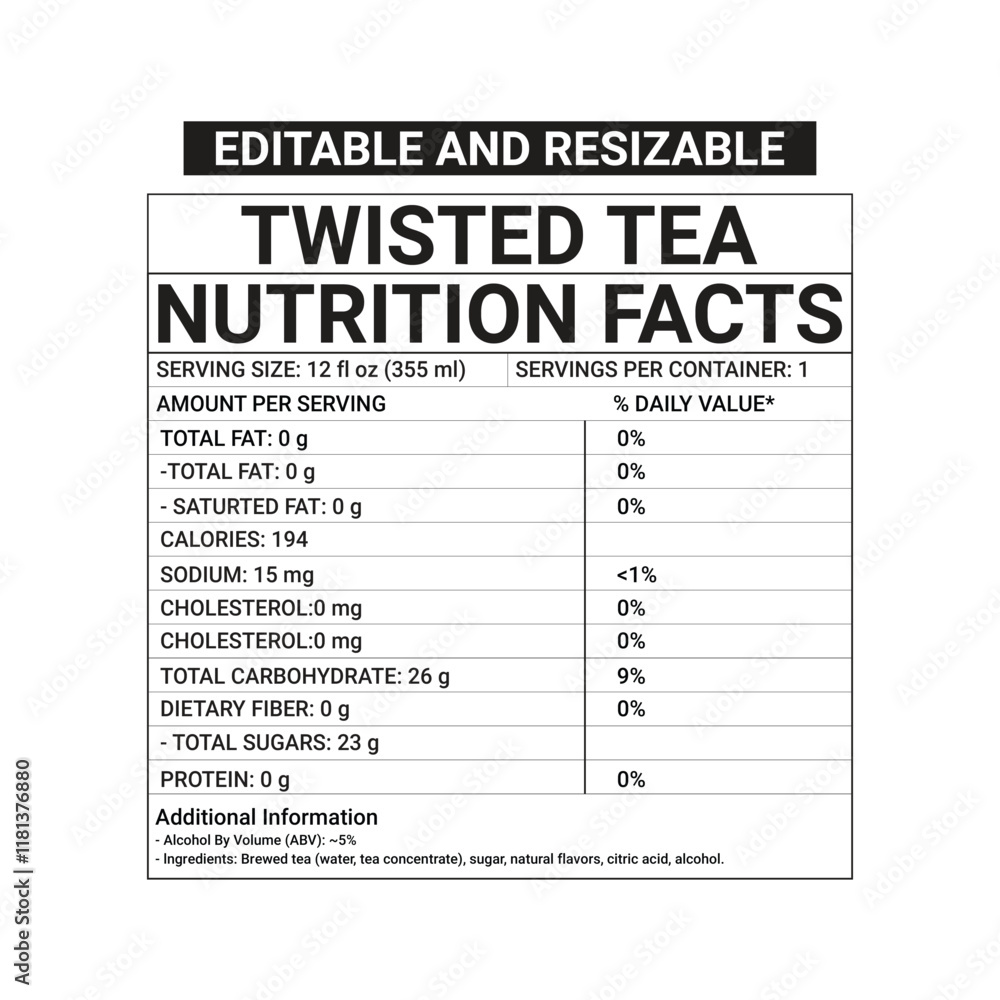 twisted tea nutrition facts with 100% editable and resizable file ...