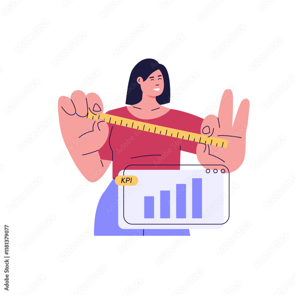 KPI illustration. Key Performance Indicator concept. Businessman measuring business result ...