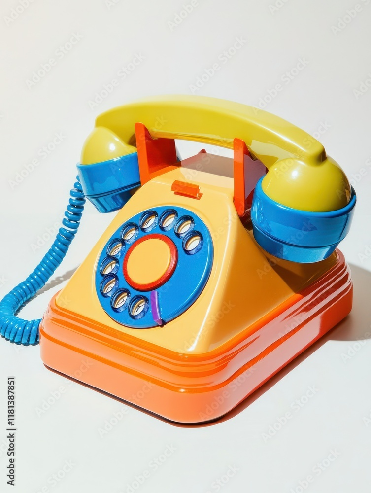 Vintage Rotary Telephone with Bright Primary Colors on Display, A ...