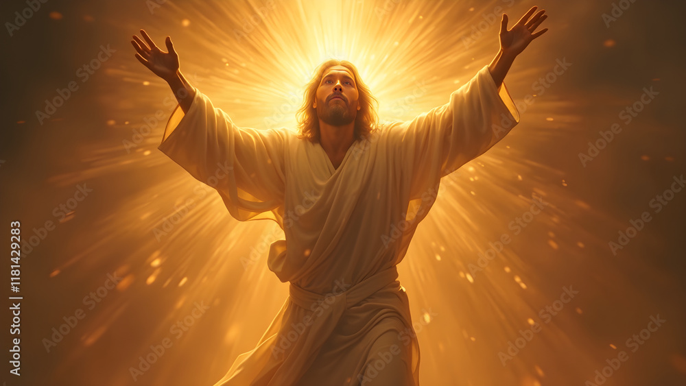 Transfiguration of Jesus. Jesus shining with divine glory. Ultra ...