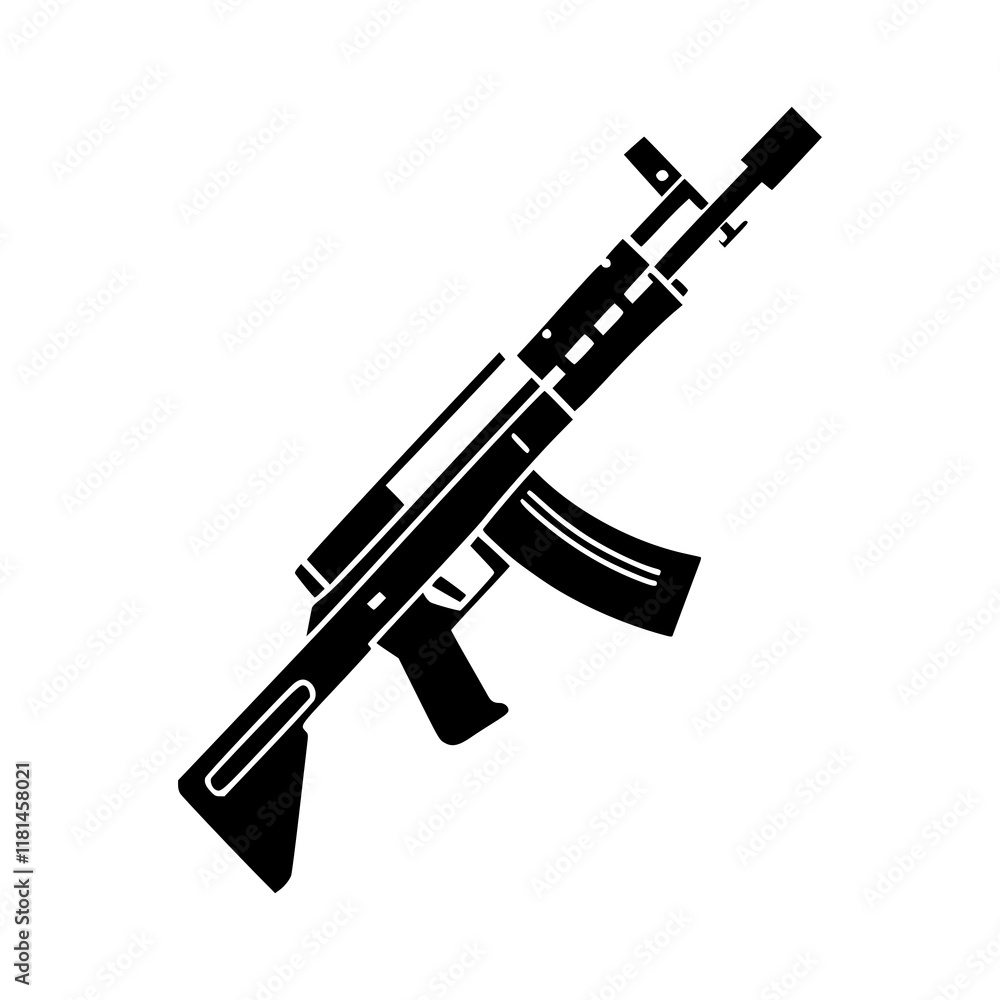 Black and White Rifle Illustration, Military Weapon Design, Tactical ...