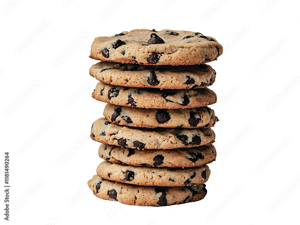 pile of chocolate chip cookies isolated on transparent or white ...