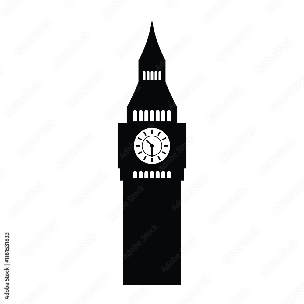 Big Ben vector icon. Iconic clock tower symbol for London, travel, and British architecture ...