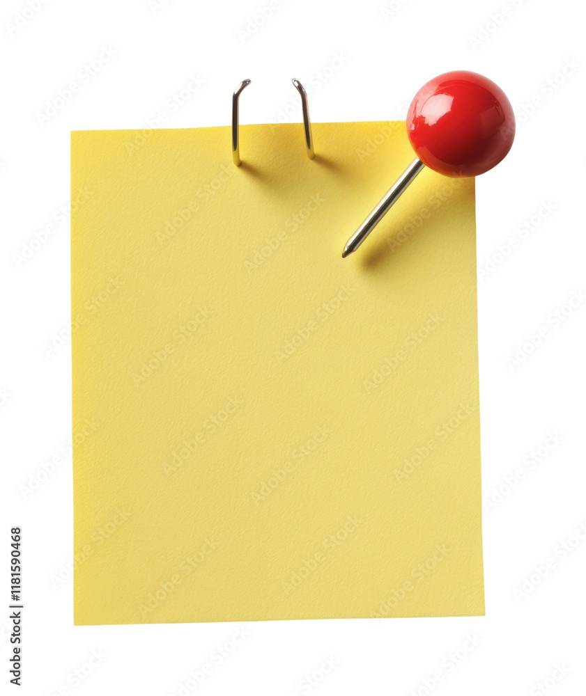 Sticky note with bright red pushpin attached for reminders and ...