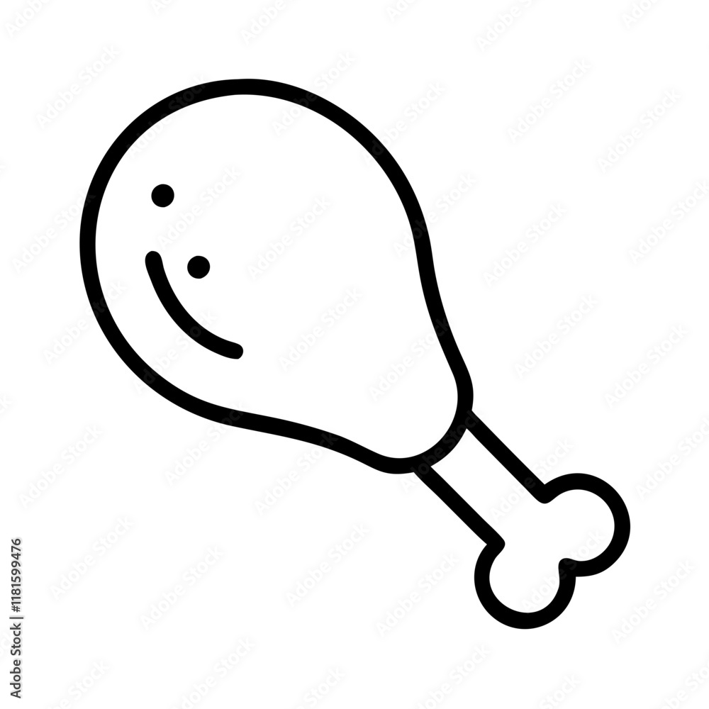 chicken drumstick icon, foods line art, foods vector - simple black ...