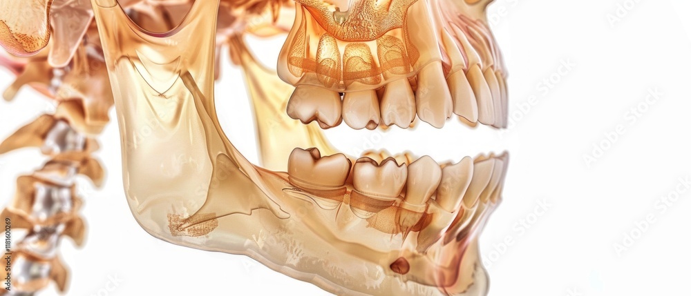 Detailed 3D model of the skull with visible teeth and jaw bones ...