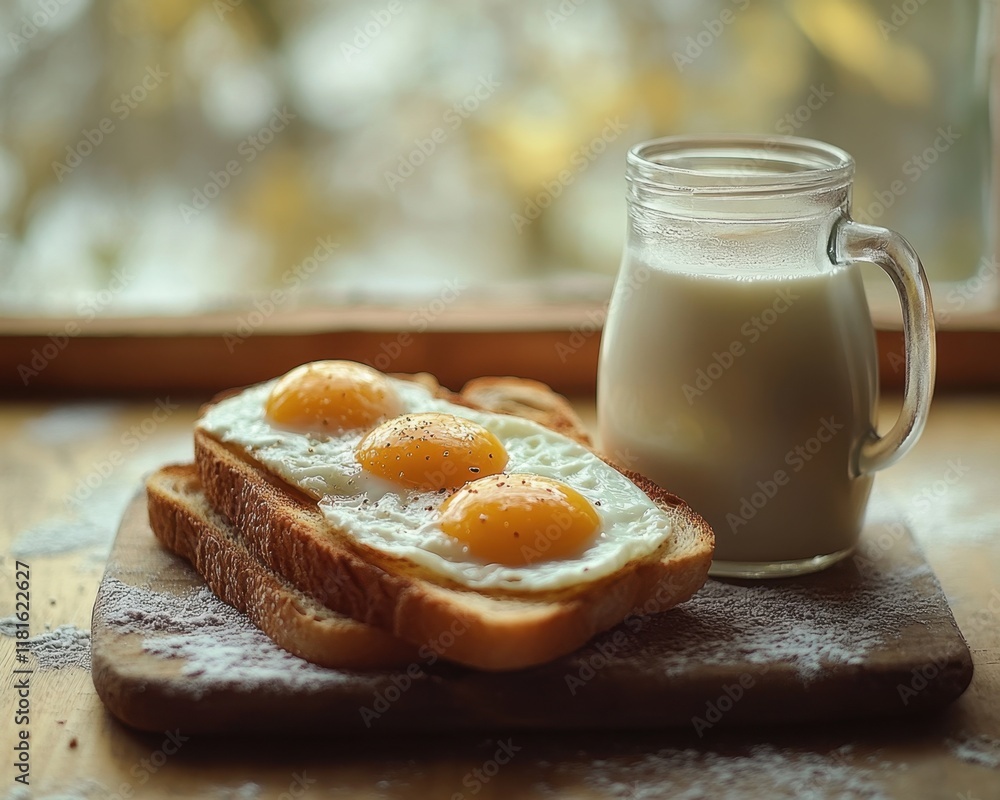 Countryside Breakfast Wholesome Eggs, Toast, and Milk A Simple ...