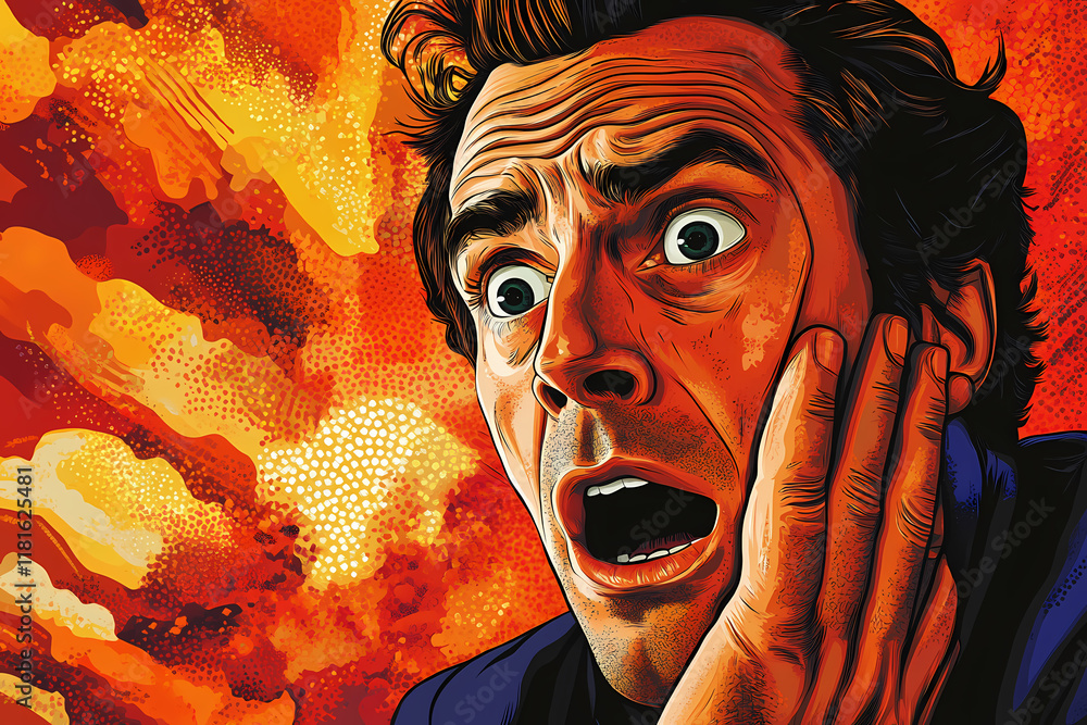 Pop art illustration of a shocked man with a hand on his face ...