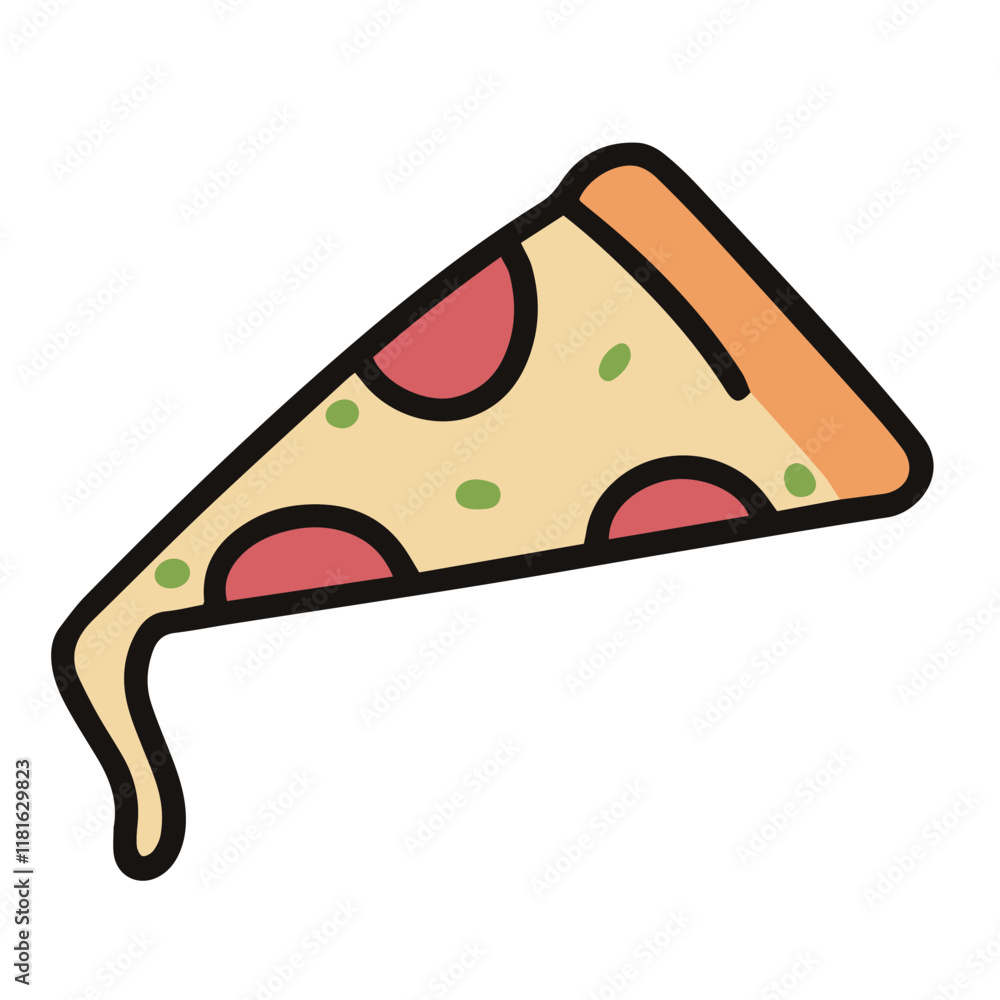 vector illustration of pepperoni pizza with melted cheese, simple pizza ...