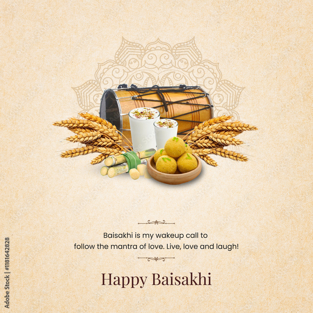 Happy Baisakhi festival of Punjab with Foods Stock Illustration | Adobe Stock
