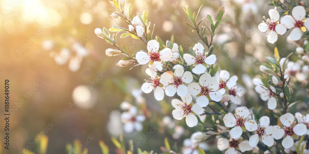 Manuka flowers are the source of manuka honey, known for its renowned ...